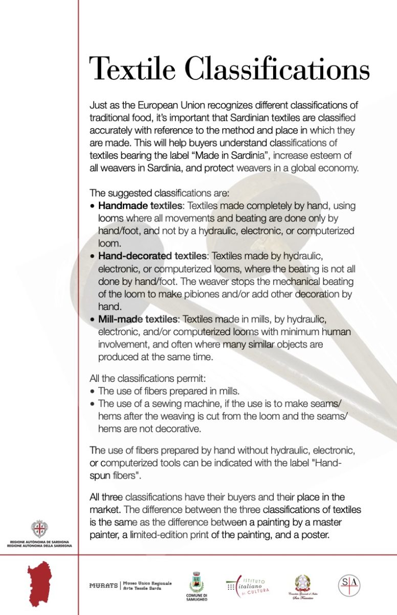 Textile Classifications | Sardinian Arts